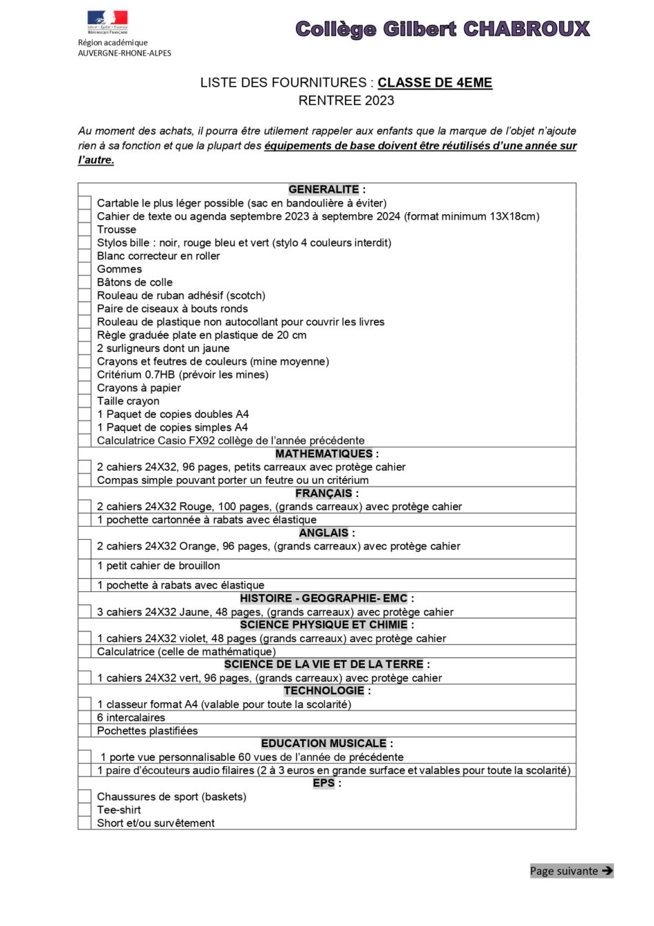 Listes de fournitures scolaires année scolaire 2023-2024 – Collège ...
