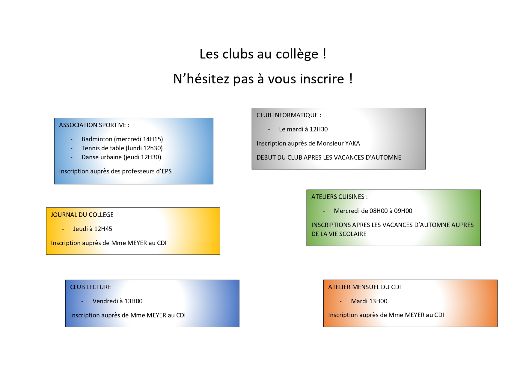 Les clubs ! – Collège Gilbert Chabroux