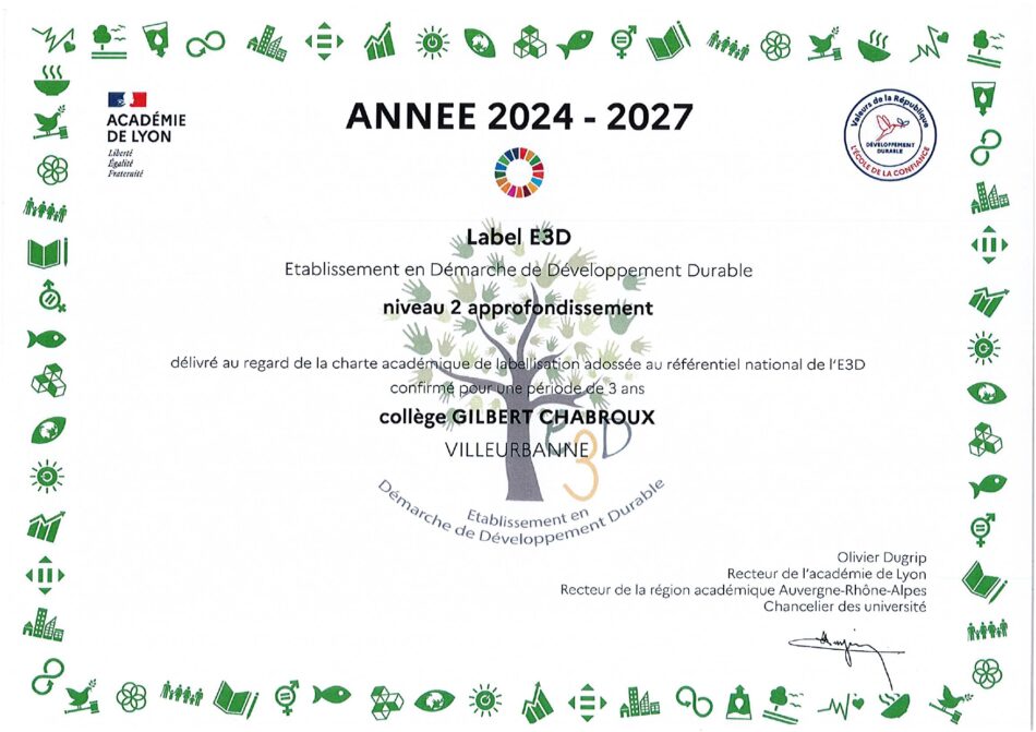 Label E3D – Collège Gilbert Chabroux